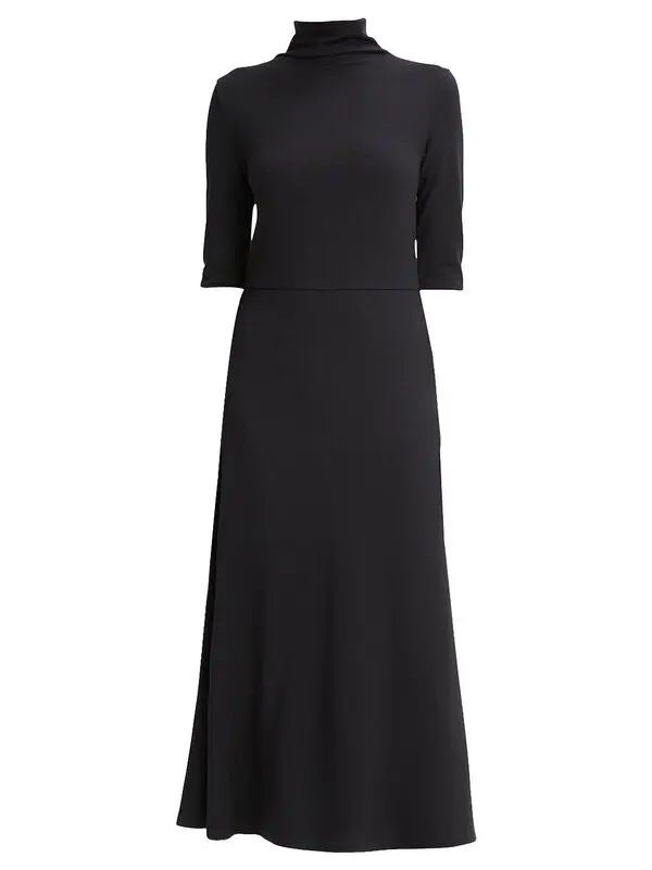 Vince Elbow-sleeve Turtleneck Midi Dress - Black