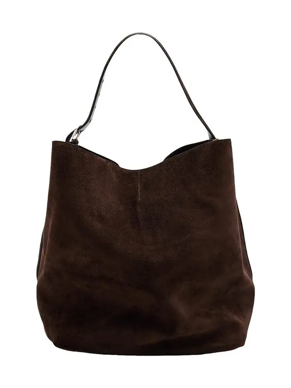 TOTEME Large Belted Suede Tote Bag - Dark Brown