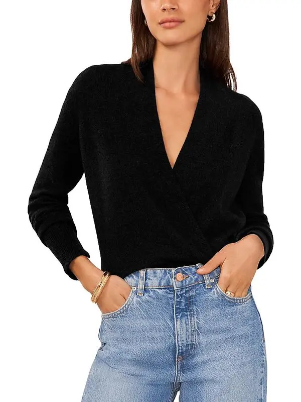 1.State Cross Front Long Sleeve Sweater - Rich Black