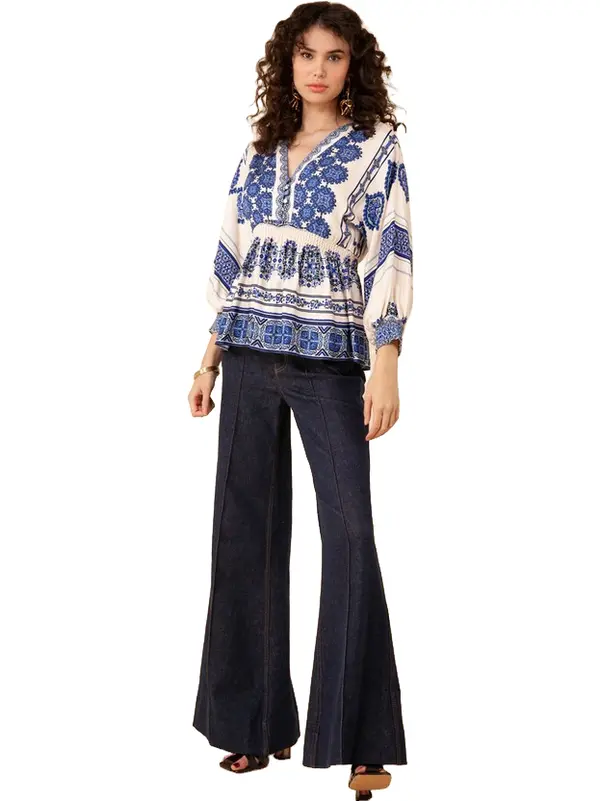 Hale Bob Lou Twill Top - Blue