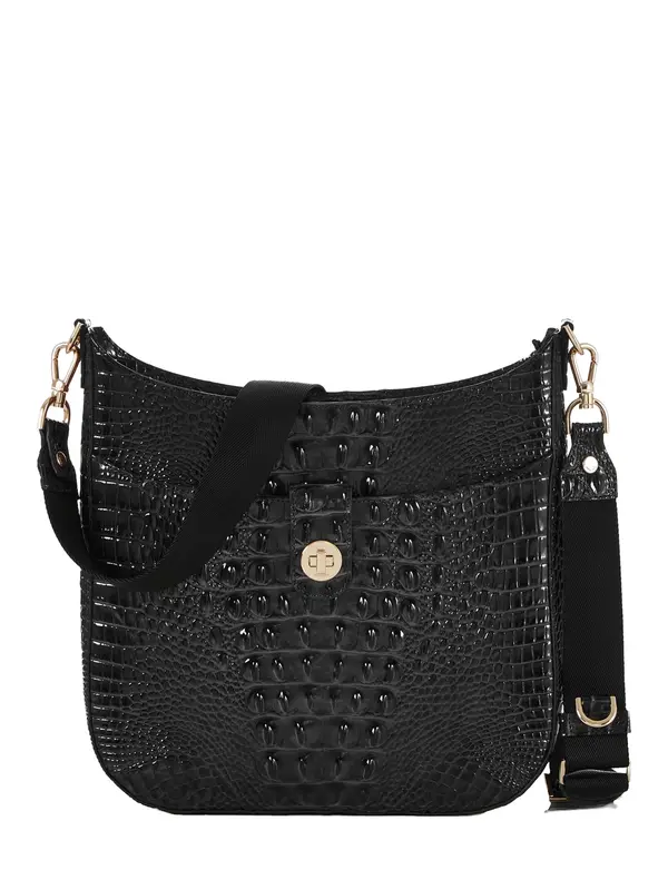 Brahmin Leia Croc Embossed Leather Crossbody Bag - Black
