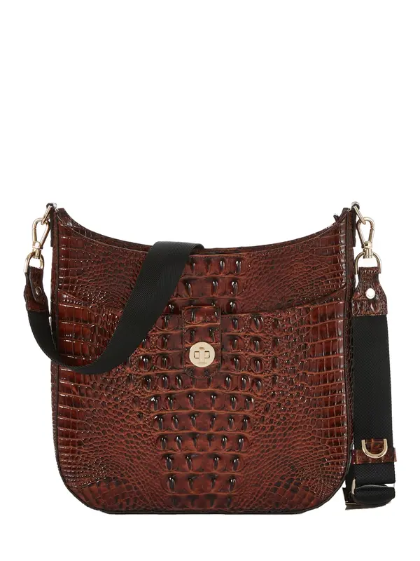 Brahmin Leia Croc Embossed Leather Crossbody Bag - Pecan