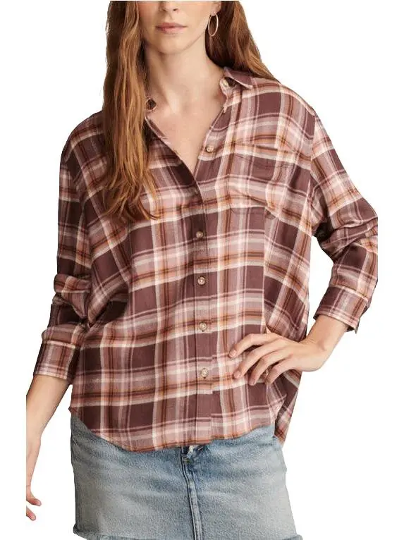 Lucky Brand Cloud Plaid Boyfriend Shirt - Magenta Plaid