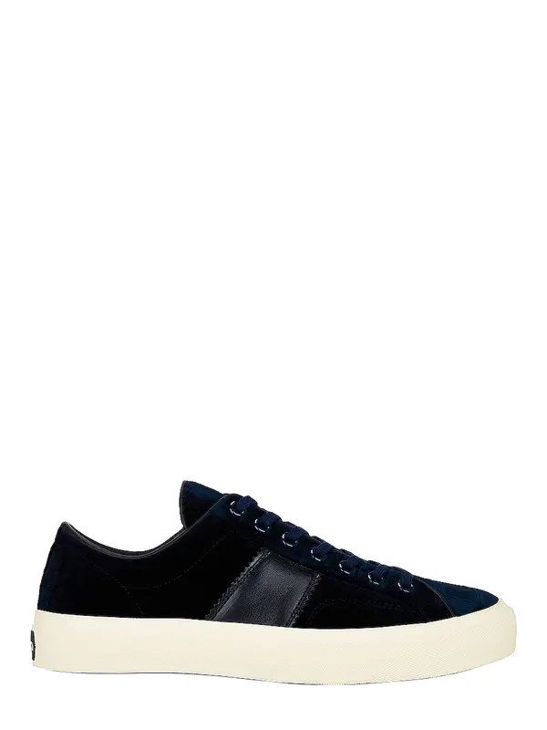 TOM FORD Stamped Croc Velvet Low Top Sneakers - Navy & Cream
