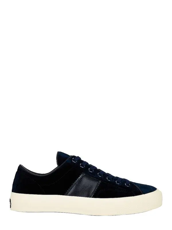 TOM FORD Stamped Croc Velvet Low Top Sneakers - Navy & Cream