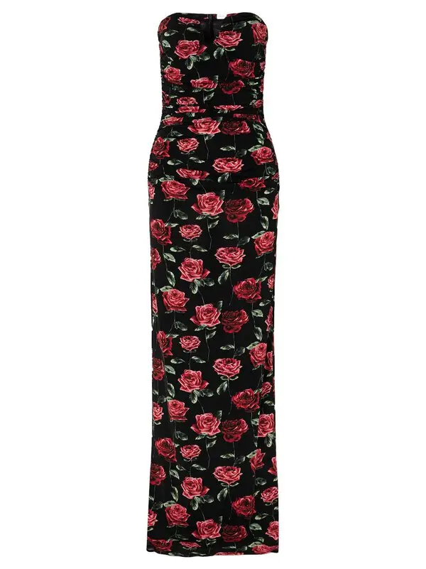 Magda Butrym Ruched Floral-print Bustier Gown - Black