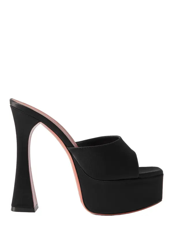Amina Muaddi Dalida Satin Platform Mules - Black