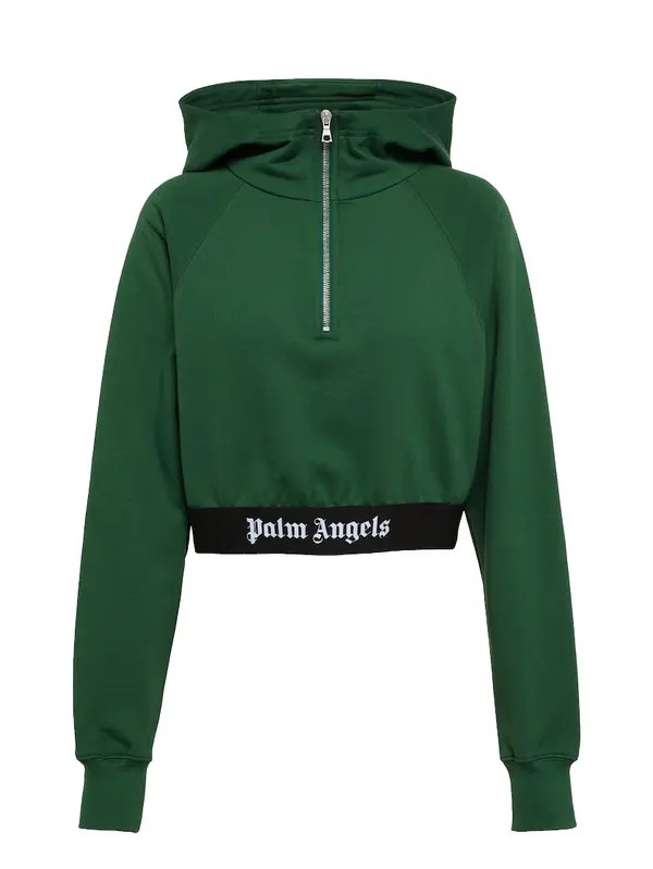 Palm Angels Logo Cotton Jersey Hoodie - Green