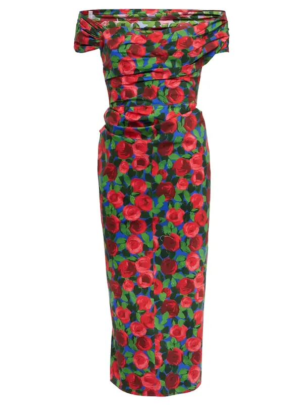 Carolina Herrera Floral Off-shoulder Midi Dress - Multicoloured