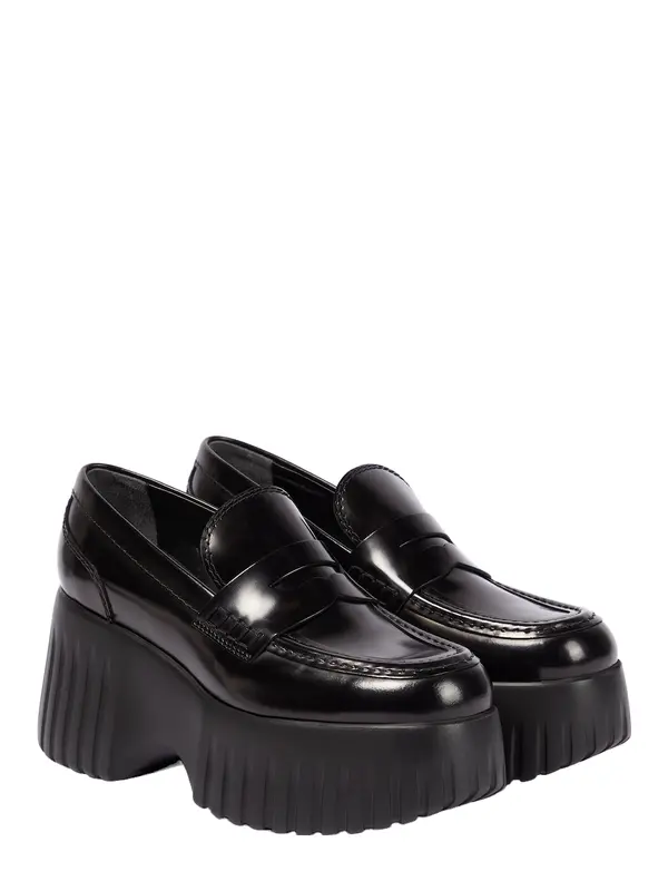 Hogan H-stripes Leather Wedge Loafers - Black