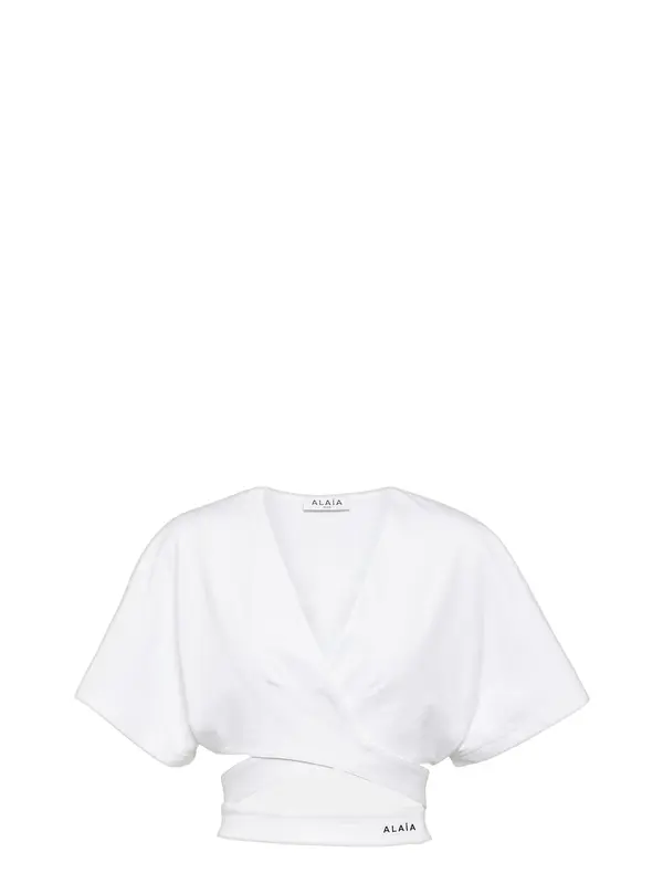 Alaïa Logo Cotton Jersey Crop Top - White