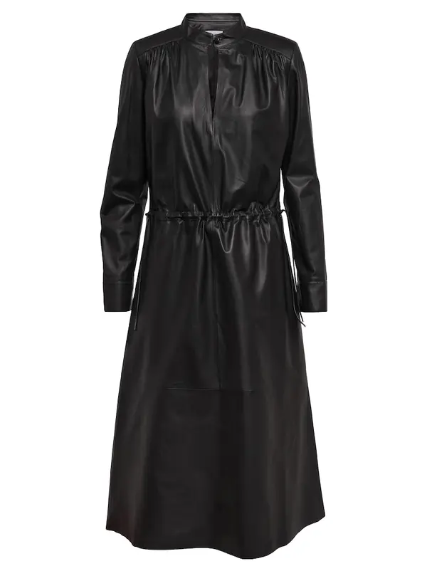 YVES SALOMON Leather Midi Dress - Black