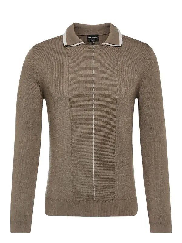 Giorgio Armani Wool Polo Top - Brown