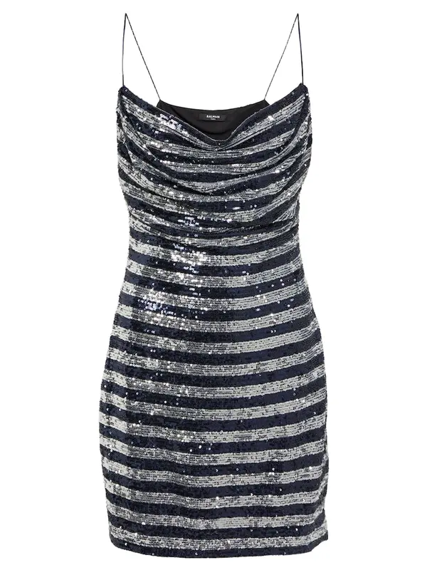 Balmain Sequined Striped Minidress - Multicoloured