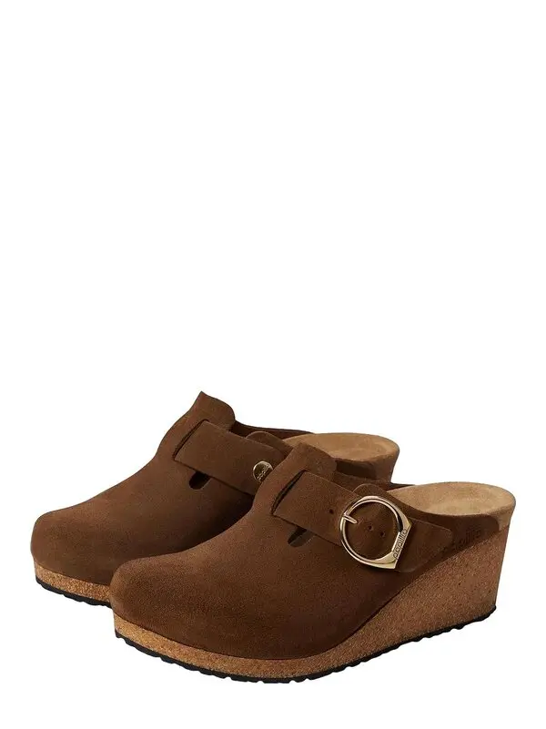 BIRKENSTOCK Papillio Fanny Suede Wedge Clogs - Brown