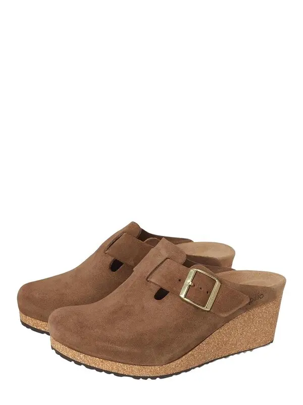 BIRKENSTOCK Papillio Fanny Suede Wedge Clogs - Dark Tea