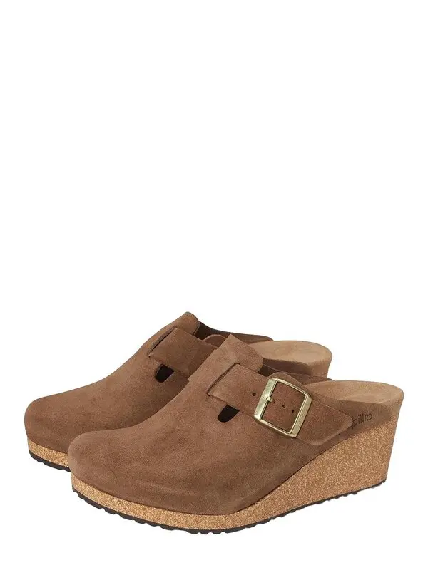BIRKENSTOCK Papillio Fanny Suede Wedge Clogs - Tan