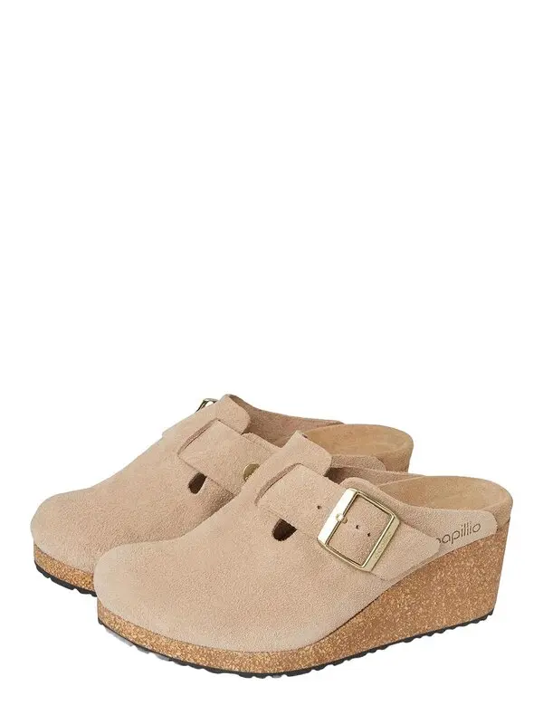 BIRKENSTOCK Papillio Fanny Suede Wedge Clogs - White
