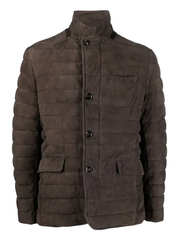 MOORER Padded Leather Jacket - Brown