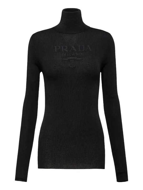 Prada Logo-intarsia Roll-neck Jumper - Black