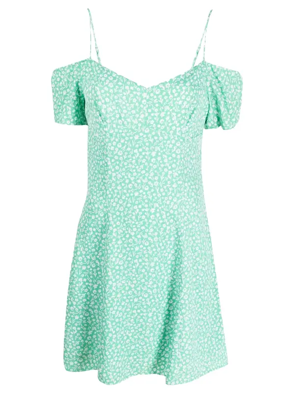 Calvin Klein Floral-print Off-shoulder Dress - Green