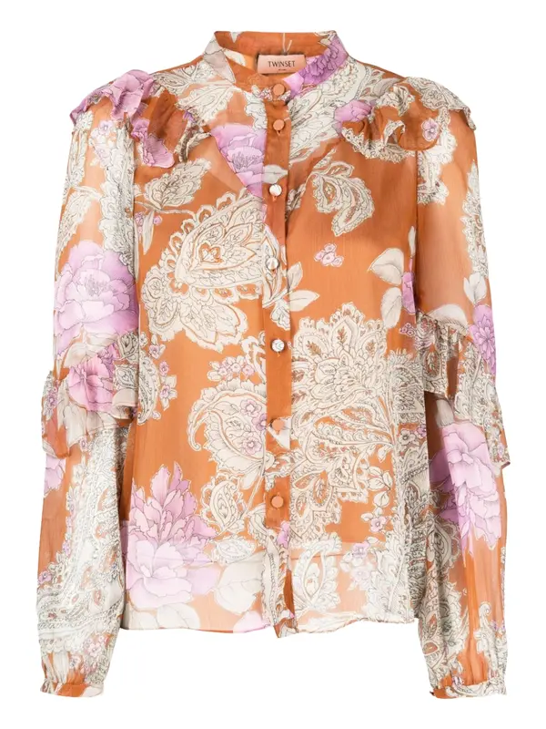 TWINSET Floral-print Ruffled Blouse - Orange