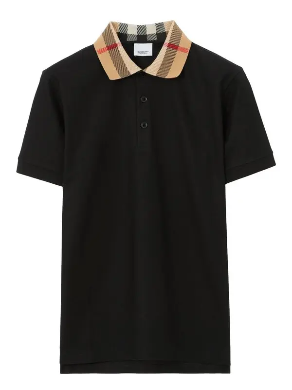 Burberry Checked-collar Cotton Polo Shirt - Black