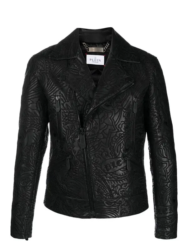 Philipp Plein Paisley-print Leather Biker Jacket - Black
