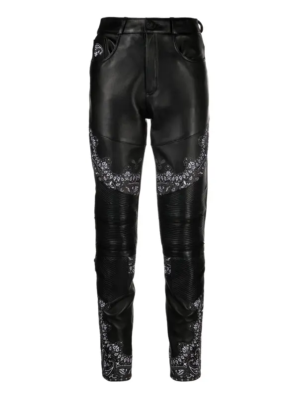 Philipp Plein Bandana-paneled Leather Trousers - Black