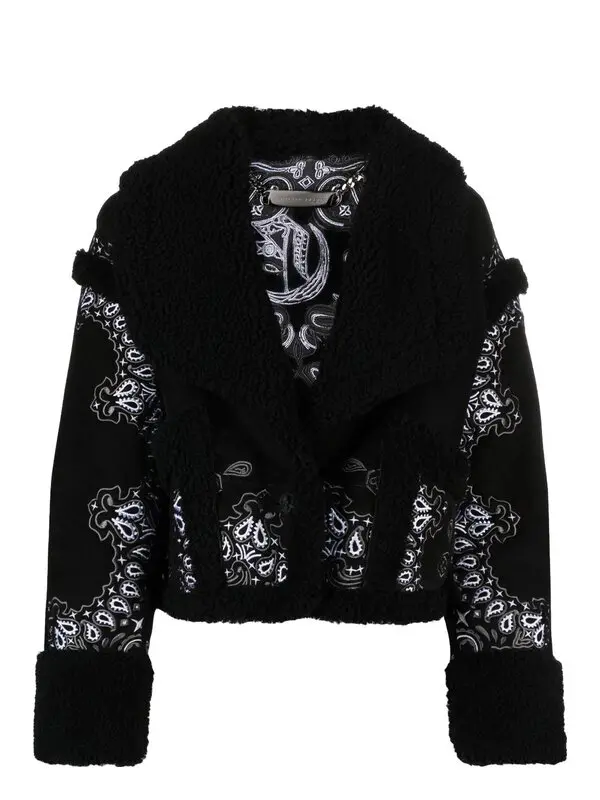 Philipp Plein Paisley Bandana Shearling Jacket - Black