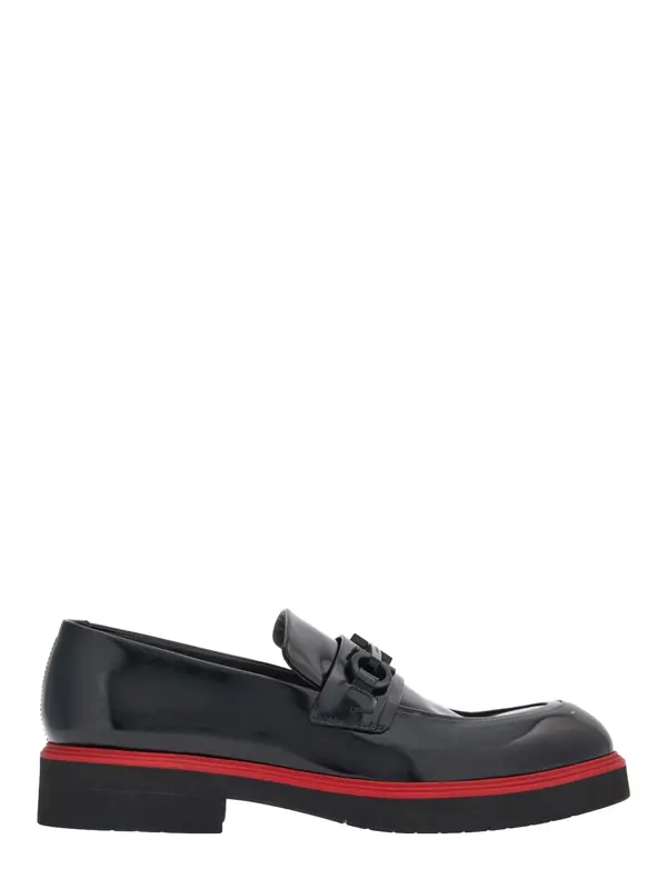 FERRAGAMO Gancini Ornament Leather Moccasins - Black