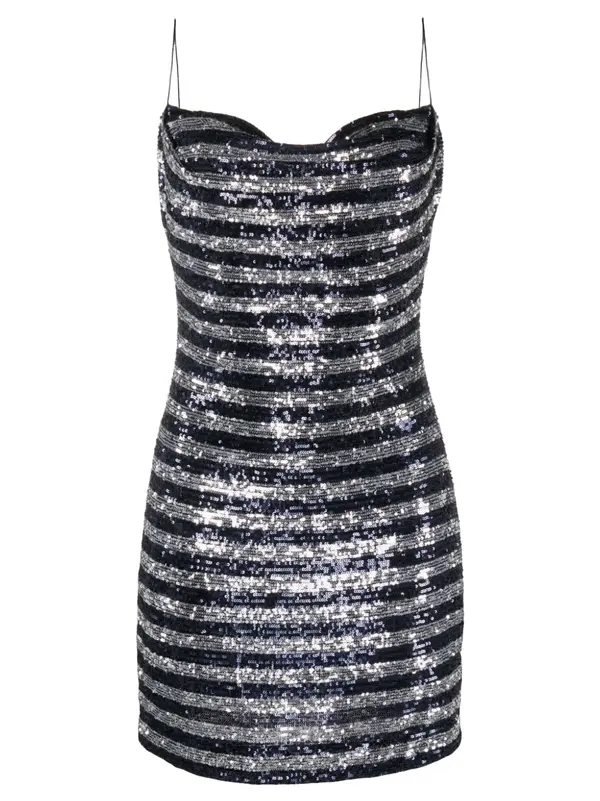 Balmain Sequined Striped Tulle Mini Dress - Blue