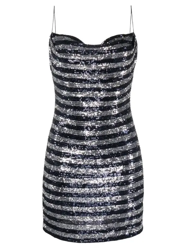 Balmain Sequined Striped Tulle Mini Dress - Blue