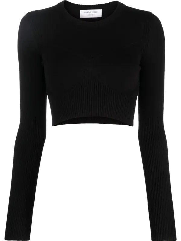 MARINE SERRE Cropped Knitted Top - Black