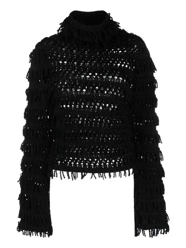 Blumarine Fringe-detail Open-knit Jumper - Black