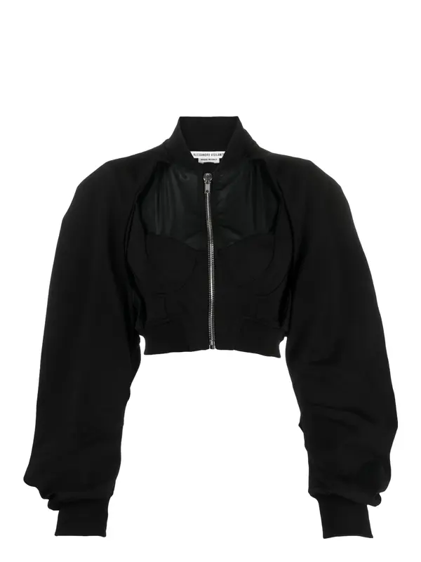 ALESSANDRO VIGILANTE Cut-out Cropped Bomber Jacket - Black
