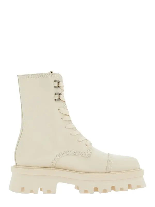 FERRAGAMO Lace-up Leather Boots - White