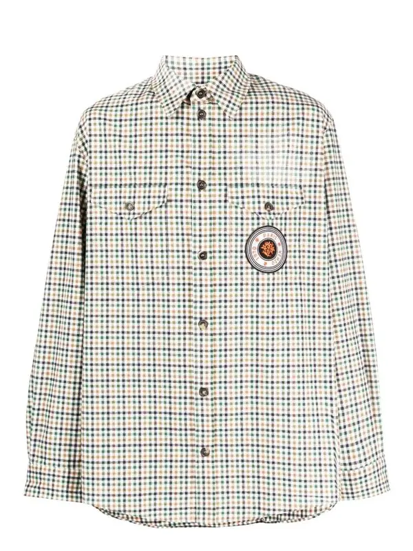 Kenzo Checked Logo-patch Shirt - Brown
