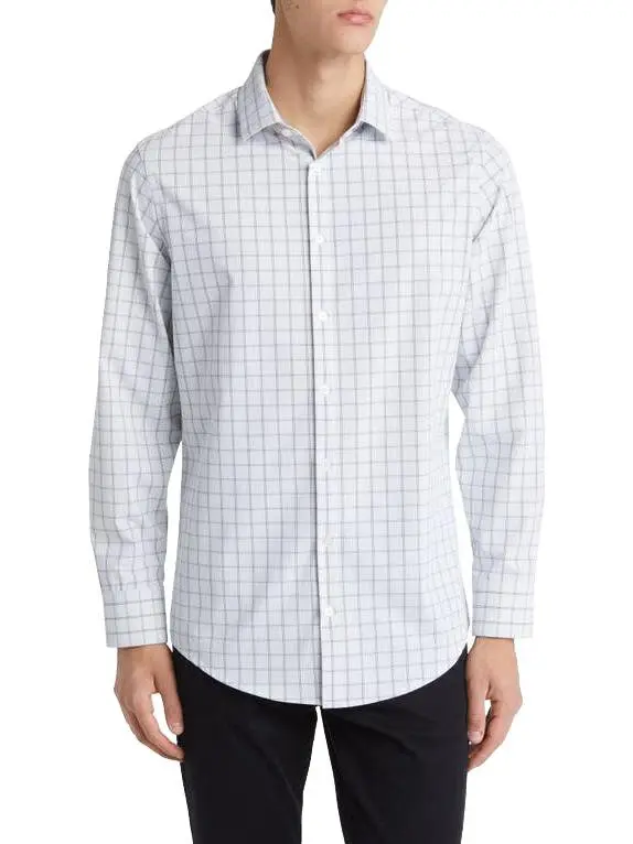 Mizzen+main Leeward Trim Fit Sky Hampton Windowpane Plaid Performance Button-up Shirt - Blue