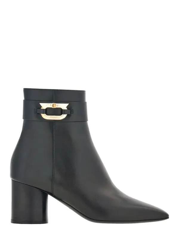 FERRAGAMO Gancini 60mm Leather Ankle Boots - Black