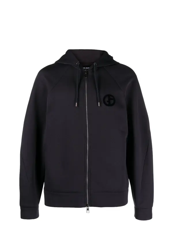Giorgio Armani Logo-embroidered Zip-up Hoodie - Blue
