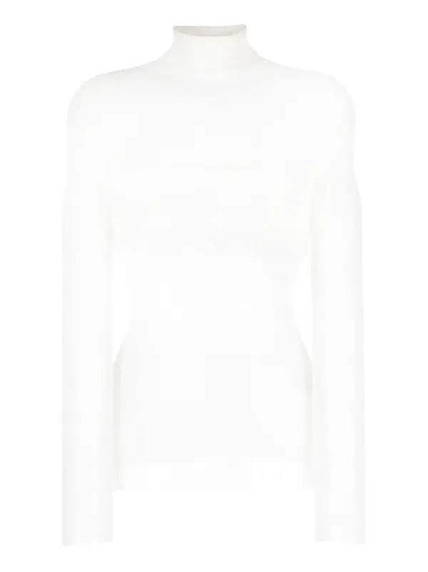 QUIRA Semi-sheer Ribbed-knit Top - White