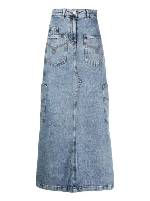 Moschino Light Blue Cotton Denim Midi Skirt - Black