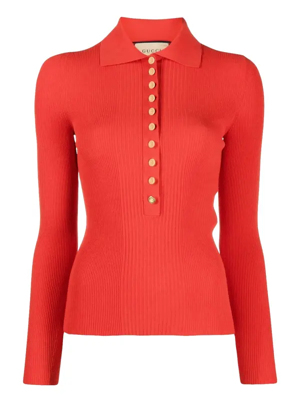 Gucci Ribbed-knit Polo Shirt - Red