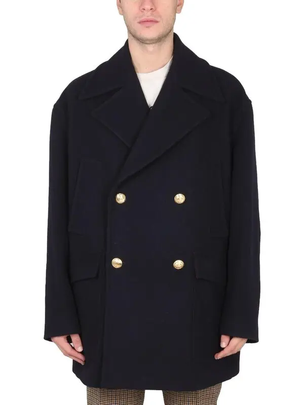 Palm Angels Double-breasted Coat With Logo Buttons - Blue
