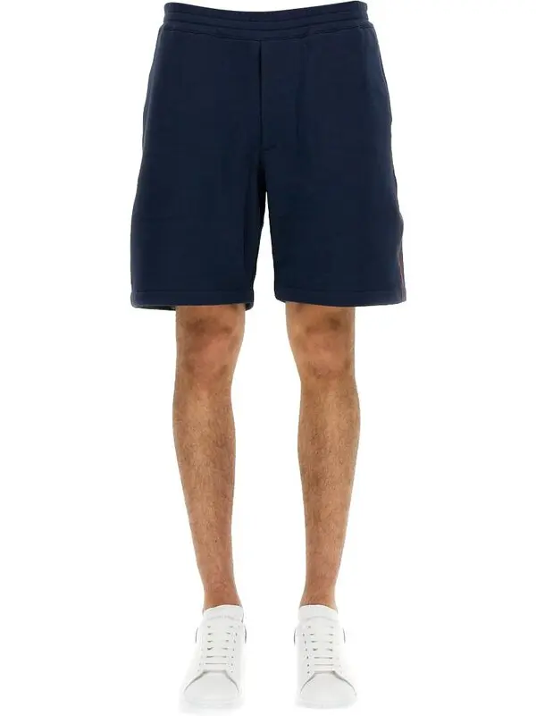 Alexander McQueen Bermuda Shorts With Logo Band - Blue