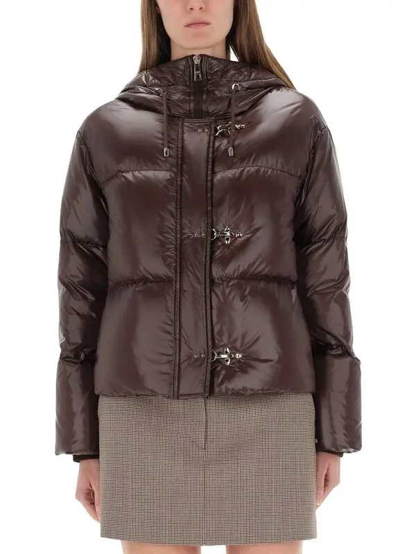 FAY Down Jacket With Hood - Brown