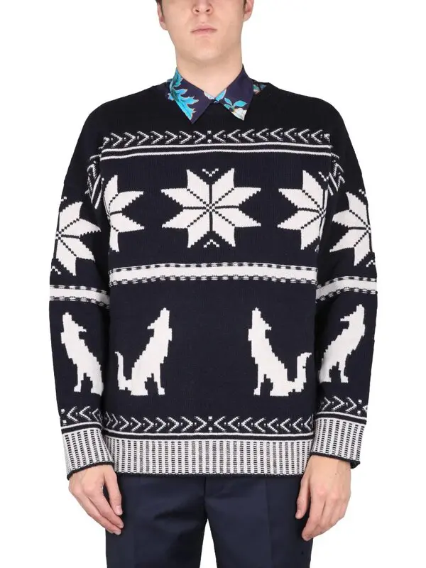 Etro Virgin Wool Patterned Sweater - Blue