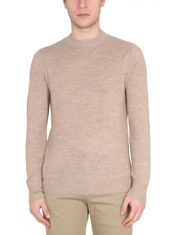 BALLANTYNE Ribbed Collar Cross-neck Sweater - Beige