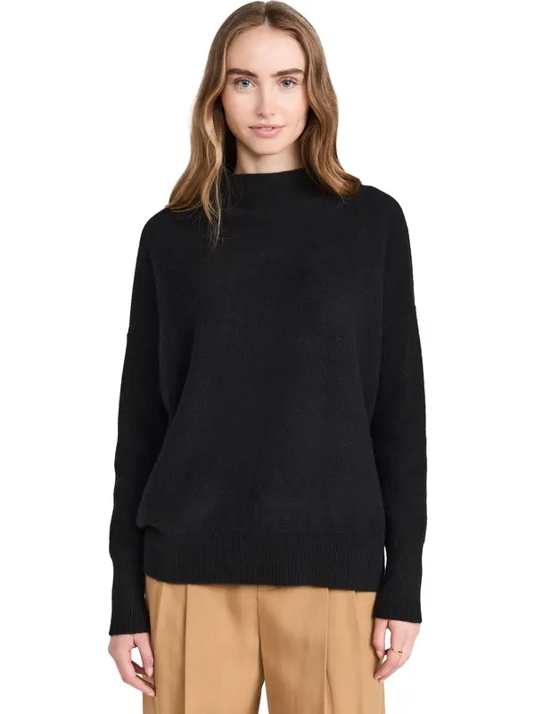 Vince Boiled Funnel Neck Pullover - Black